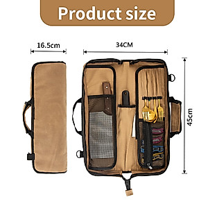 Knife Roll,Waxed Canvas Knife Bag,Heavy Duty Knife Case,Chef Knife Bag Roll with 13 Slots for Knives and Kitchen Tools,Knife Roll Bag For Chefs Culinary Traveling,Knives Pouch Holder Wrap (Khaki)