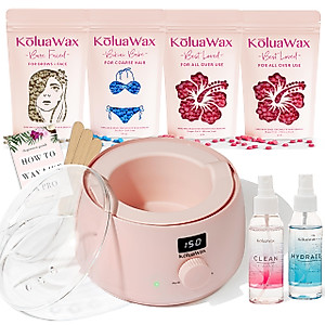 KoluaWax Premium Waxing Kit for Women - Hot Melt Hard Wax Warmer for Hair Removal, Eyebrow, Bikini, Legs, Face, Brazilian Wax - Machine, 4-Pack Beads, Accessories, Blush