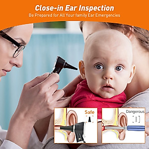 Scian Otoscope Kit - Ear Scope Otoscope with LED Light, 3X Magnification, 8 Speculum Tips, Mini Pocket Diagnostic Ear Care Tool for Kids,Adult,Dogs,Home Use (Blue)