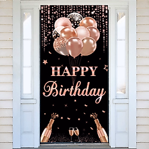 Rose Gold Happy Birthday Door Banner Decorations for Girls Women, Happy Birthday Theme Door Cover Sign Party Supplies, 21st 30th 40th 50th 60th Bday Photo Props Decor for Outdoor Indoor