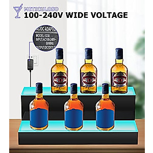 LED Lighted Liquor Bottle Display Shelf 24 inch 2 Step with LED Coaster for Home Commercial Bar, Acrylic Illuminated Bar Shelf with Remote,20 Static Colors, 22 Dynamic Modes (2 Step 24 inch)
