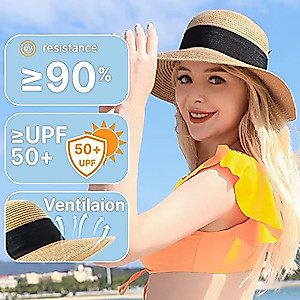 Beach Hats for Women, Straw Hat for Women UPF 50+ UV Sun Protection Sun Hat Foldable Roll up Cap Khaki