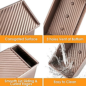 Cyimi Pullman Loaf Pan with Lid Non-Stick Bread Toast Mold with Cover Carbon Steel Corrugated Bread Pan for Oven Baking 1lb Dough Capacity Bread Tin with Dough Scraper Cutter & Oil Brush