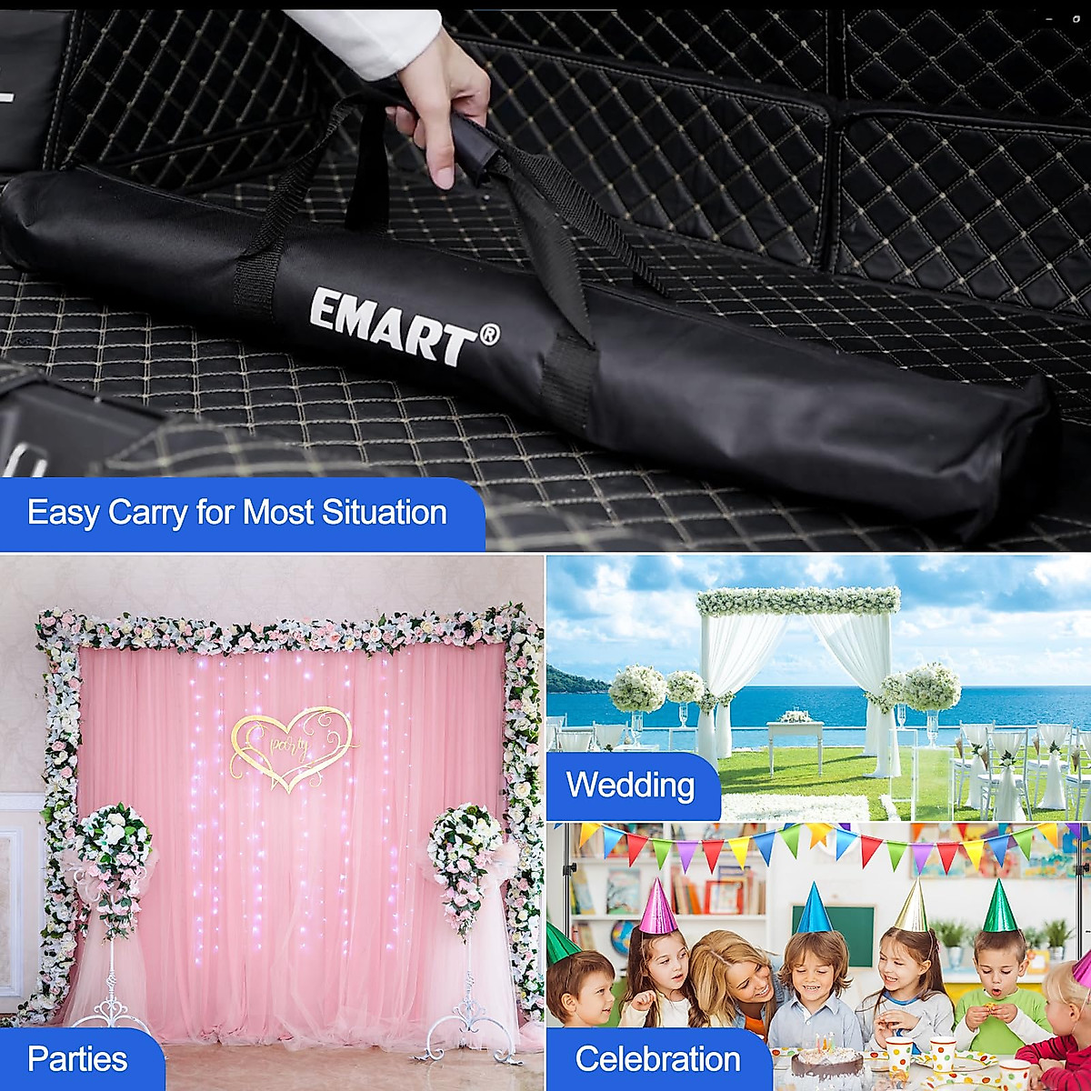 EMART Backdrop Stand,10x8ft Adjustable Photo Background Stand for Parties Photography, Back Drop Stand Banner Background Holder Support System Kit for Photoshoot Video Studio, Birthday