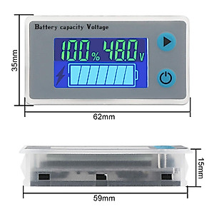 DROK Battery Meter, 48V Digital Battery Remaining Capacity Percentage Level Voltage Temperature Monitor Tester, 10-100V 12V 36V 24V 48Volt Electric Boat Battery Power Analyzer
