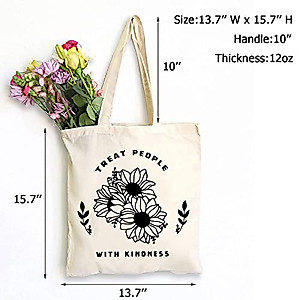 SAUIVD Treat People With Kindness Canvas Tote Bags Gift Sunflower Cotton Shopping Bags Reusable Washable