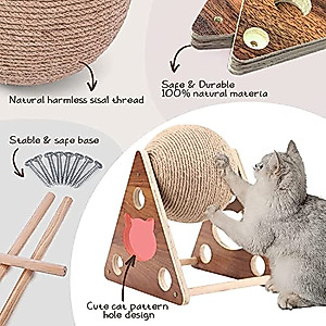 Cat Scratcher Toy,Natural Sisal Rope Cat Scratching Ball Scratcher Toy with Ball for Cats& Kittens&Dogs&Puppy, Interactive Solid Wood Scratcher Pet Toy (Medium)