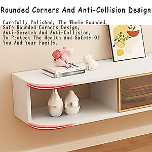 NENAGGE TV Stand, Media Storage Cabinet, Floating, Wall Unit, Entertainment Center, Mid Century Modern TV Console, Under TV, with Open Shelves, for Living Room, Bedroom,Black,L