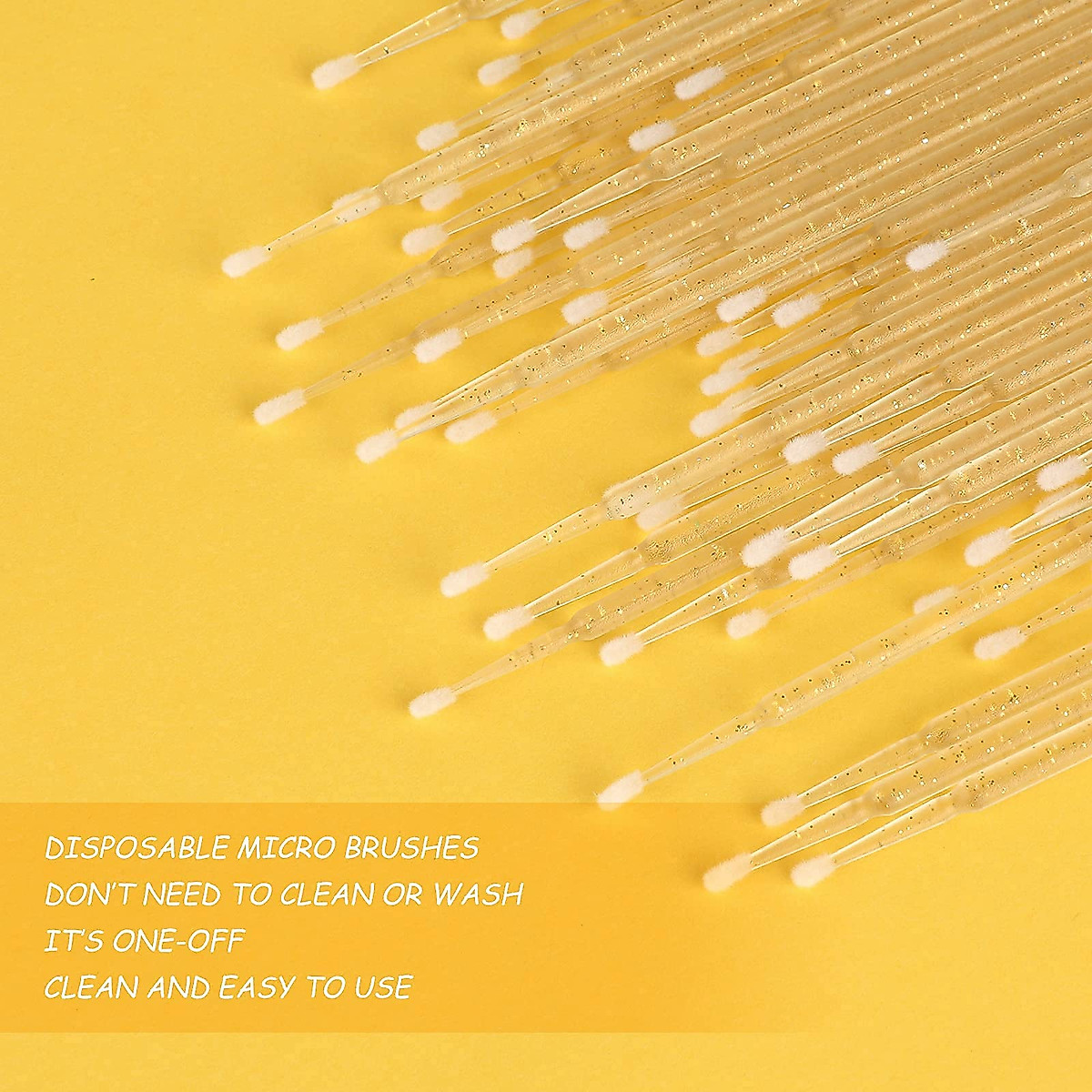 400PCS Crystal Micro Brush Applicator Disposable Micro Cotton Swabs for Eyelash Extensions Makeup Clean (Head Diameter: 2.0mm) (Gold)