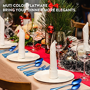 60 PCS Blue Silverware Set with Organizer Tray Service for 12,KITWARE Stainless Steel Flatware Cutlery Set,Mirror Polished Cutlery Utensil Set,Home Kitchen Dinnerware Fork Knife Spoon Set