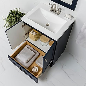Spring Mill Cabinets Emlyn 24 Inch Bathroom Vanity with White Single Sink Top, 2-Door Cabinet, 1 Drawer, 24.5" W x 18.75" D x 32.89" H, Deep Blue
