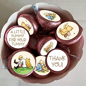108 Pcs Cute Winnie Stickers 0.75 Inch Thank You Stickers Mini Kisses Labels Chocolate Candy Stickers The Pooh Baby Shower Decorations 1 st Birthday Party Favors