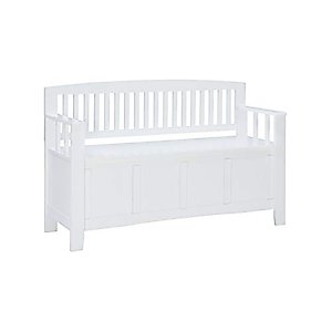 Linon White Bench Cynthia Flip-Top Lid and Hidden Storage Space