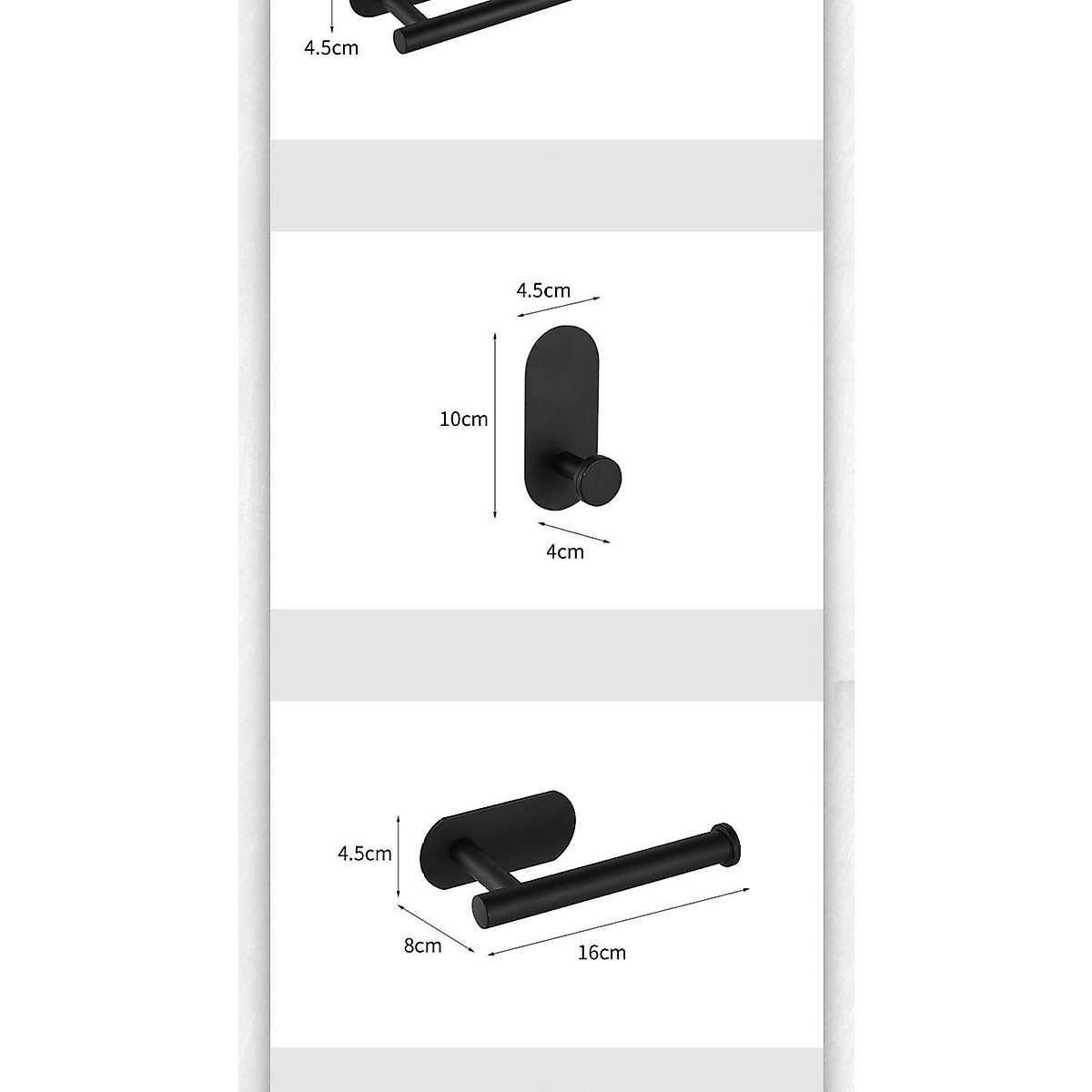 No Drilling Black Bathroom Accessories Sets Toilet Tissue Roll Paper Holder Towel Rack Bar Rail Ring Robe Clothes Hook Hardware,Brushed Towel Bar