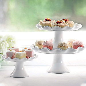 Elegant 3-Piece Ruffled Edge Cake Stand Set - Use as Cupcake Stand, Wedding Cake Stand, Dessert Stand or as a Stunning Serving Station