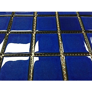 Tenedos Premium Quality Cobalt Blue Porcelain Square Mosaic Floor Wall Tile Shiny Look 2x2 Inch for Kitchen Backsplash, Pool Tile, Bathroom Shower, Accent Decor (Box of 21.76 Sq Ft)