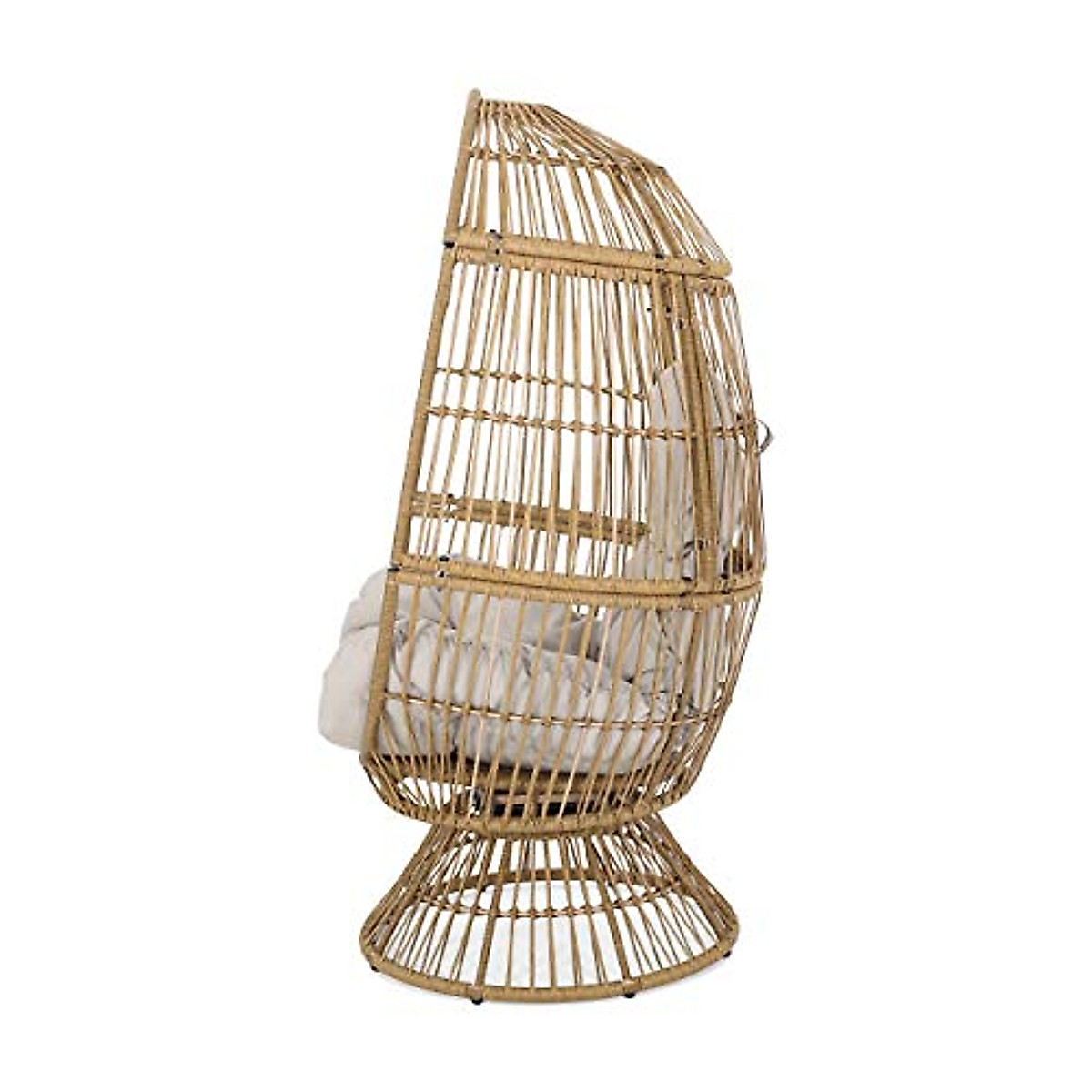 Christopher Knight Home Ellen Outdoor Wicker Swivel Egg Chair with Cushion, Light Brown, Beige
