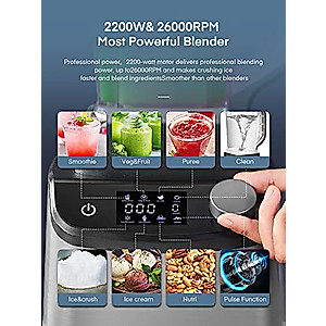 Professional Countertop Blenders for Kitchen, Housnat 2200W Max High Power Commercial Blender with LED Display, 8 Preset Programs, 8 Adjustable Speed, Blender for Shakes and Smoothies, Frozen Fruit, Crushing Ice, Veggies