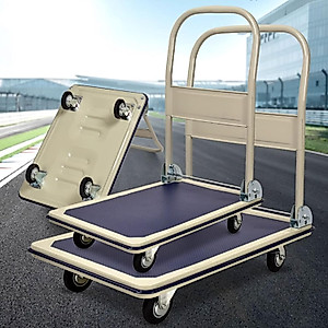 Platform Truck Heavy Platform Truck with Wheel Folding Push Cart Metal Flat Handtruck Load 330lbs Flat Bed Wagon Silent Moving Dolly Cart Reliable
