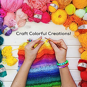 JumblCrafts 24-Yarn Crocheting Starter Kit. 24 Fun-Sized Skeins with 2 Crochet Hooks and 2 Weaving Needles, 24 Assorted Colors of Acrylic Yarn for Crafters. Great for Beginners and Experts