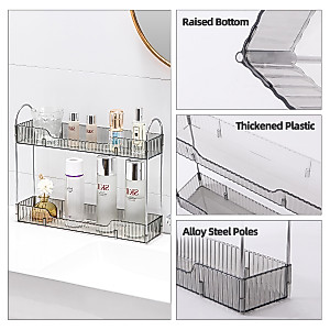 YCIA&DONE 2 Tiers Narrow Vanity Makeup Organizer, Bathroom Organizer Countertop Slim, Perfume Holder Skincare Storage Cosmetic Shelf Spice Rack, for Small Desktop Space, Smoky Gray