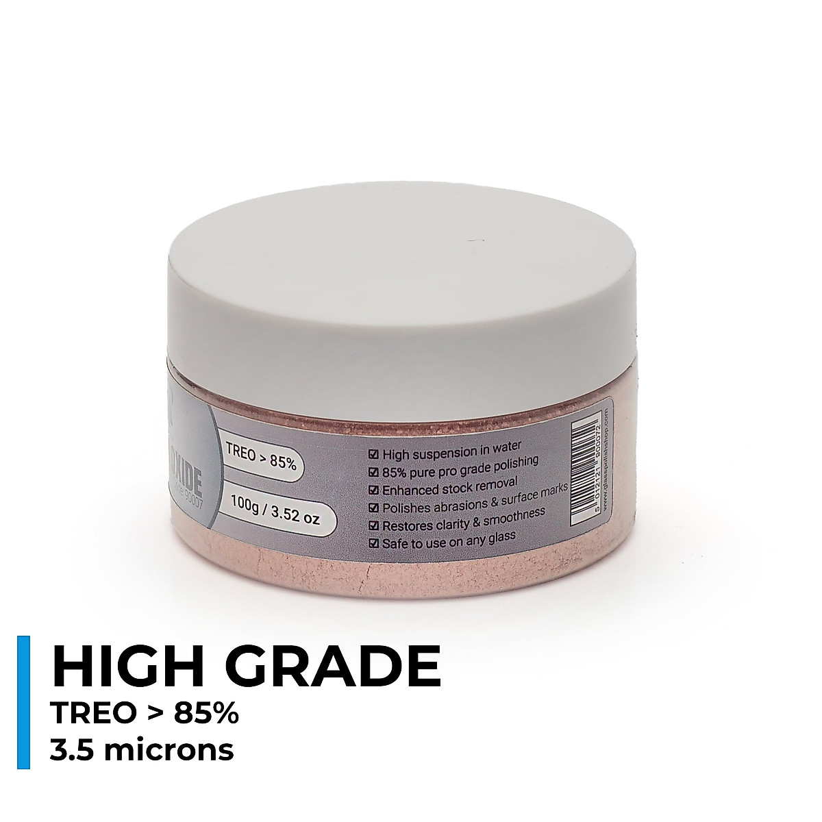 GLASS POLISH PRO 3.52oz (100g) Cerium Oxide, High-Grade Glass Polishing Powder, Enhanced Formula, TREO 85%, 3.5 Microns, Brown – GP90007