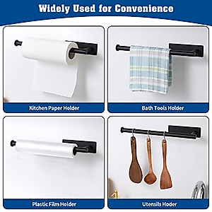 theaoo Paper Towel Holder - Under Cabinet Paper Towel Holder for Kitchen, Adhesive Paper Towel Roll Rack for Bathroom Towel, Wall Mounted Matte Black Paper Towel Rack, SUS304 Stainless Steel