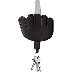Middle Finger Key Holder Hanger, Funny Gift Key Hook, Self Adhesive Wall Retractable Key Holder for Home Decor Office 【Black / 1 Pack】