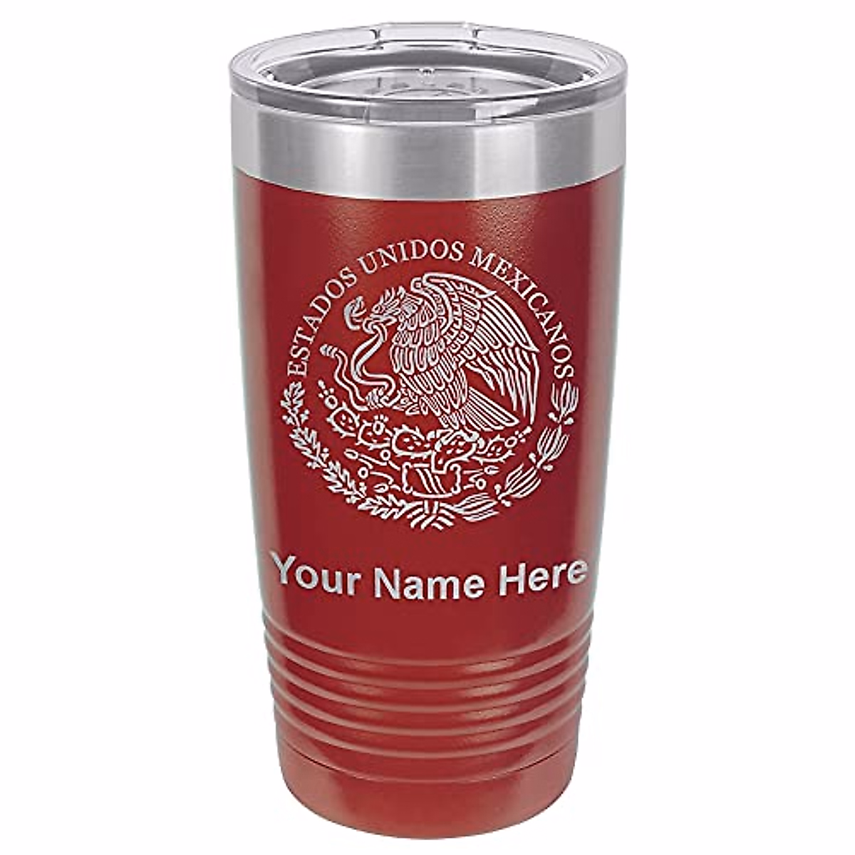 LaserGram 20oz Vacuum Insulated Tumbler Mug, Flag of Mexico, Personalized Engraving Included (Maroon)
