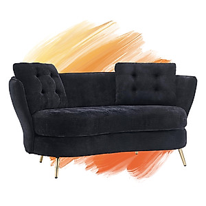Modern Tufted Velvet Loveseat,Futon Club Two Seater Sofa,Compact Living Room Studio,Office,Dormitory,Breathable Spring Small Sofa For Entertainment Room Suitable For Living Room ＆ Bedroom (Black)