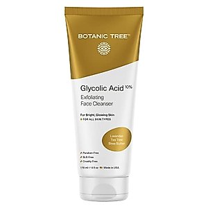 Botanic Tree Glycolic Acid Face Wash, Exfoliating Facial Cleanser and Scrub, 10% Glycolic Acid, AHA and Salicylic Acid Face Cleanser 6 fl. oz