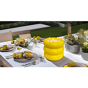Outdoor 3 Wick Large Citronella Candle, 18oz, Ceramic, Yellow, Strong Lemongrass Scented Candles, for Patio Decor, Outside Table, Beautiful Candle Jars