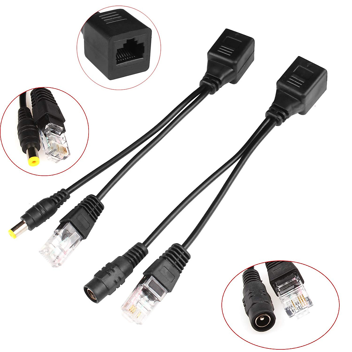 Passive PoE Injector 6 Pairs PoE Splitter Kit Passive PoE Injector and PoE Splitter Kit with 5.5x2.1 mm DC Connector RJ45 Power Over Ethernet