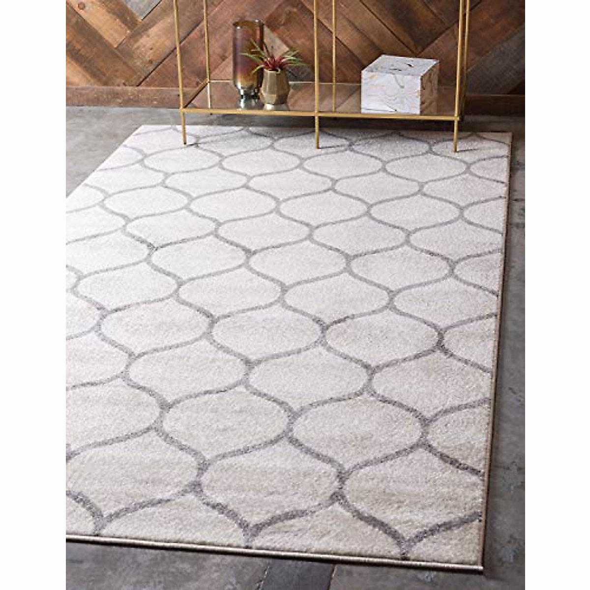 Unique Loom Trellis Frieze Collection Area Rug - Rounded (5' 1" x 8', Ivory/ Gray)