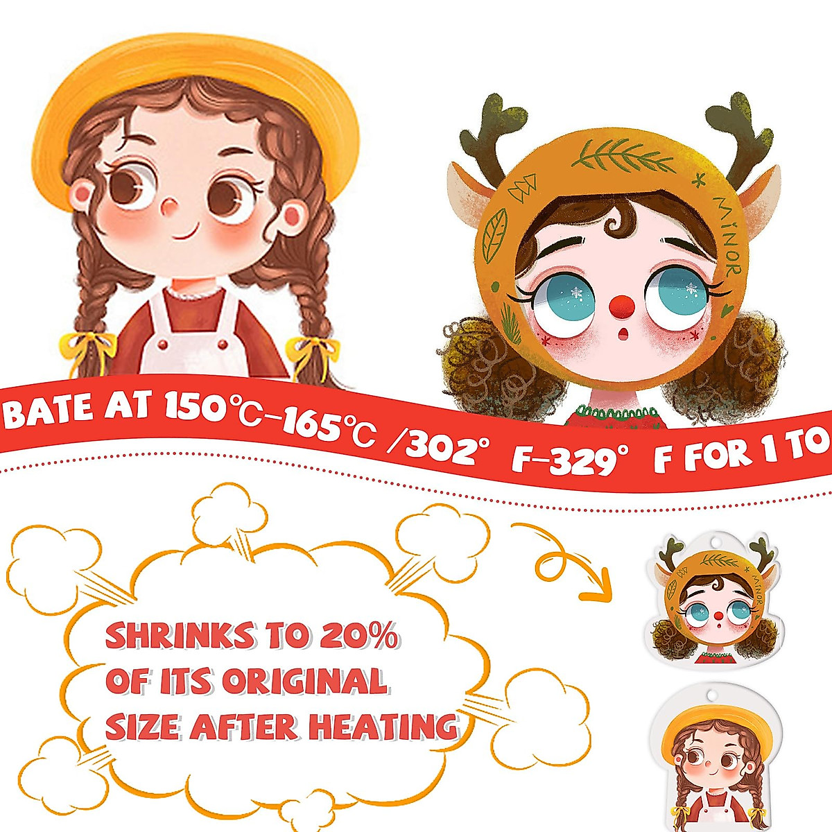 OFNMY 225PCS Shrinky Dinks Kits,Shrinky Dink Sheets,Shrink Plastic Sheets Kit with 25PCS Shrinky Dink Paper,100PCS Keychains and Open Iron Ring for Kids Creative Craft Marking, Handprint Keychains