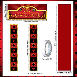 Peryiter 4 Pcs Casino Night Party Entryway Decorations Casino Hanging Banner Poker Welcome Porch Sign Red Carpet for Las Vegas Game Casino Themed Birthday Party Supplies Photo Background