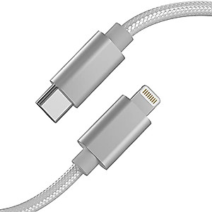 TALK WORKS USB C to Lightning Cable Charger Compatible w/iPhone 14/14 Plus/14 Pro/14 Pro Max, 13/13 Mini/13 Pro/13 Pro Max, 12/12 Mini/12 Pro/12 Pro Max, iPad-10' Braided Cord-MFI Certified (Silver)