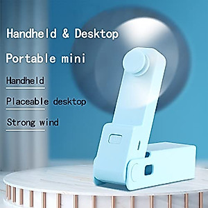 Dalontun Battery Operated Personal Fan Desk Handheld 3 speeds Portable 800Mah Usb Mini Foldable Desktop Fan Rechargeable Home Office Hands Free Clip Speed Small Cooling Adjustable Table Travel(White)