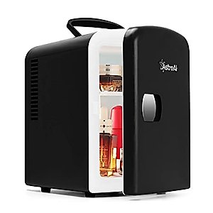 AstroAI Mini Fridge Portable AC/DC Powered Thermoelectric System Cooler and Warmer 4 Liter/6 Can for Cars, Homes, Offices, and Dorms,Black (Renewed)