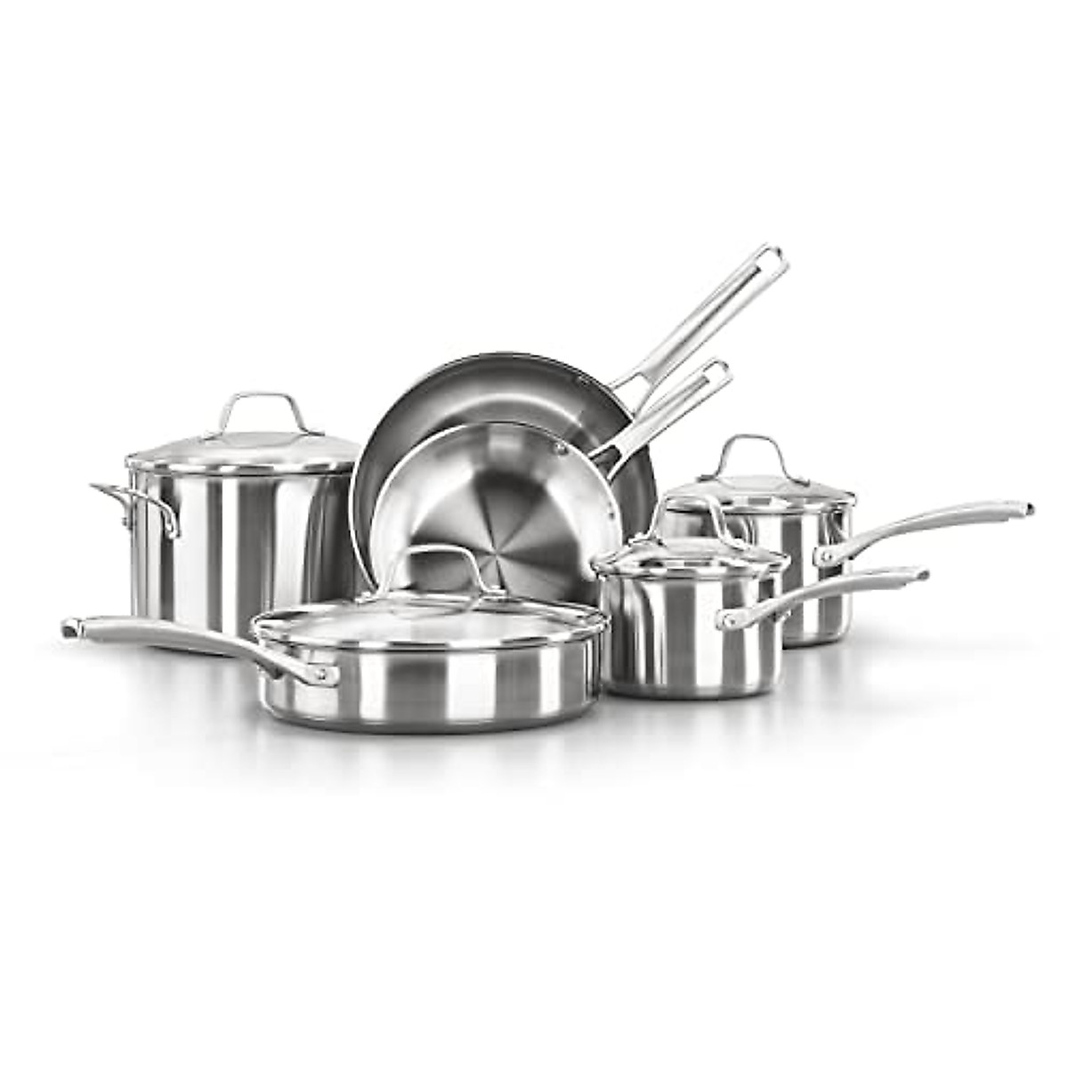 Calphalon 10-Piece Pots and Pans Set, Stainless Steel Kitchen Cookware with Stay-Cool Handles and Pour Spouts, Dishwasher Safe, Silver & Classic Stainless Steel 8 quart Stock Pot