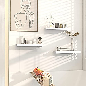 YARUKIMA White Floating Shelves Wall Mounted,Wood Wall Hanging Shelves,Wall Ledge Storage Shelf,Home Display Shelves with Invisible Brackets for Bedroom, Bathroom, Living Room,Kitchen,3 Pack.