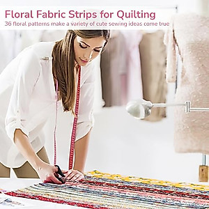 Floral Fabric Strips for Quilting 36PCS Fabric Jelly Rolls Pre-Cut 2.46-inch Jelly Roll Cotton Fabric Bundle Printed Floral Roll up Cotton Fabric Strips for Patchwork DIY Sewing Crafts