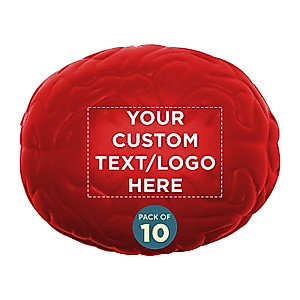 Custom Brain Squeeze Balls Set of 10, Personalized Bulk Pack - Stress Relief, Perfect for Your Desk, Office or Home - Red
