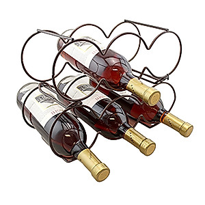 Dependable Industries inc. Essentials Steel Wine Holder Table Top Countertop Stackable Free Standing Vertical Holder Organizer Modern 5 Bottle (Bronze)