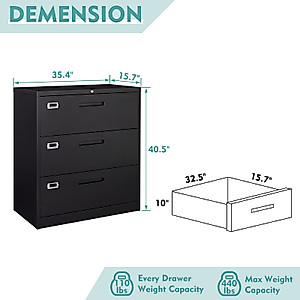 MIIIKO Lateral File Cabinet with Lock, 3 Drawer Lateral Filing Cabinet, Large Deep Drawers Locked by Keys, Metal Storage File Cabinet for Hanging Files Letter/Legal/F4/A4 Size