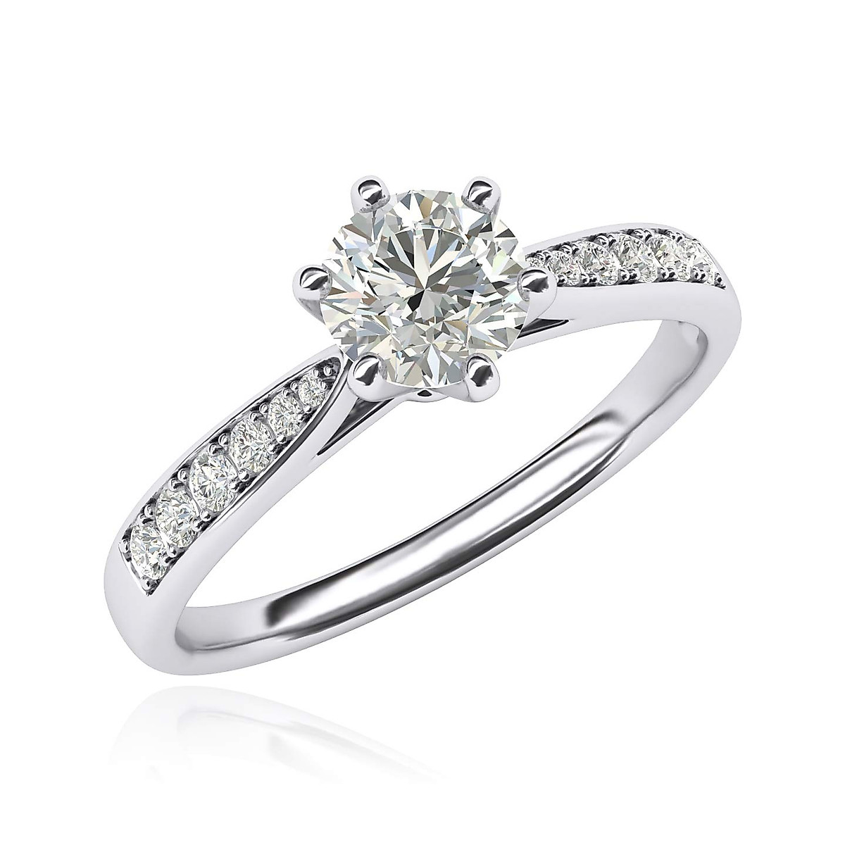 14k white gold 1.0 CT Classic 6-Prong Genuine Moissanite Engagement Ring Graduated Side Stones Promise Bridal Ring (5)