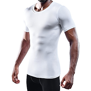 NELEUS Men's 3 Pack Athletic Compression Workout Short Sleeve Shirts,5011,Black,Grey,White,XL,EUR 2XL