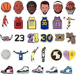 ADIVOLT 30Pcs Shoes Charms for Boys Basketball, No Duplicates Charms for Shoes Decoration Party Favor, Sports Shoes Charms Gift for Kids Teens and Adults