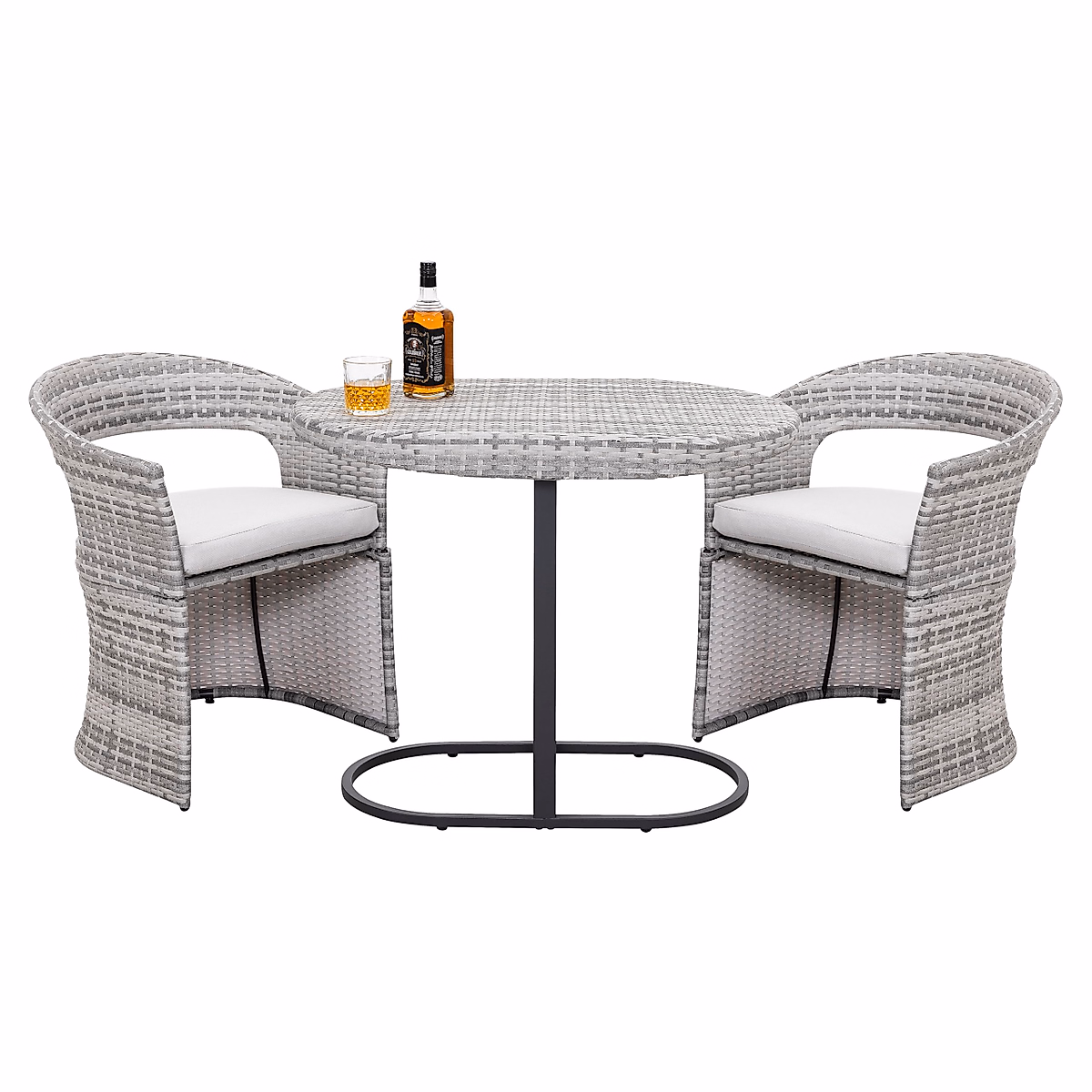 NUU GARDEN 3 Piece Outdoor Patio Bistro Set, Patio Furniture Set for 1 Iron Patio Table and 2 Dining Chairs, Balcony Furniture Patio Table and Chairs Set of 2 with Cushions, for Garden Yard, Gray