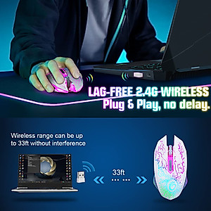 VersionTECH. Wireless Gaming Mouse, Rechargeable Computer Mouse Mice with Colorful LED Lights, Silent Click, 2.4G USB Nano Receiver, 3 Level DPI for PC Gamer Laptop Desktop Chromebook Mac-White
